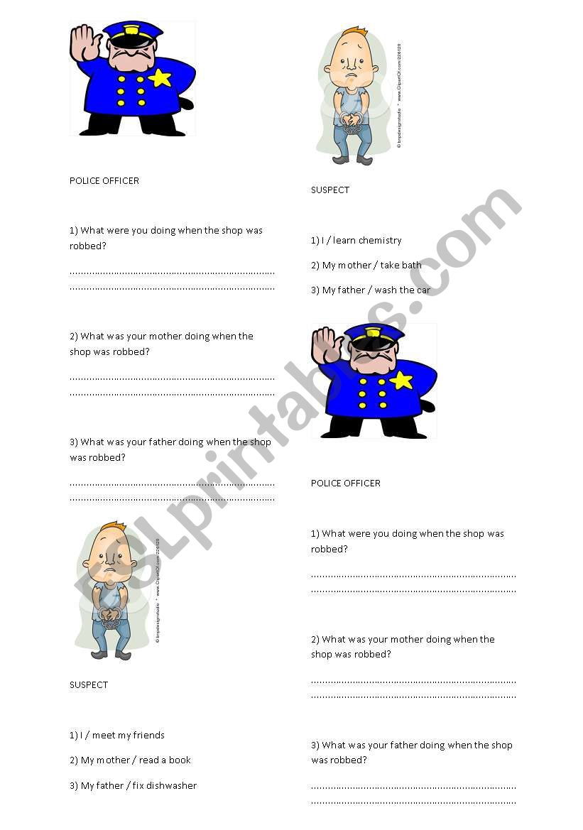 Police officer´s questionning - Exercise on Past Continous tense - ESL ...