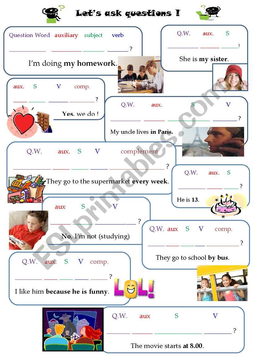 Let´s ask questions (order of words) - ESL worksheet by Linou.