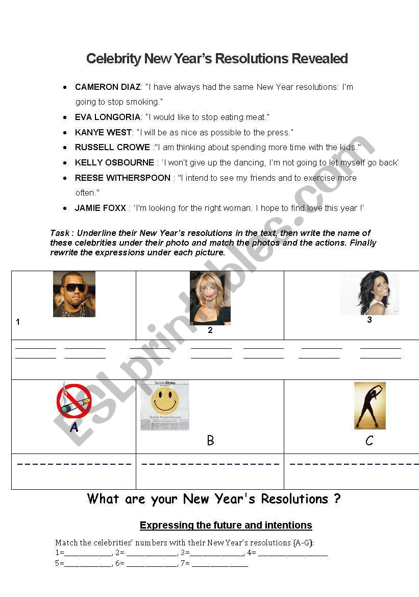New Year´s Resolutions revealed - ESL worksheet by annelaure