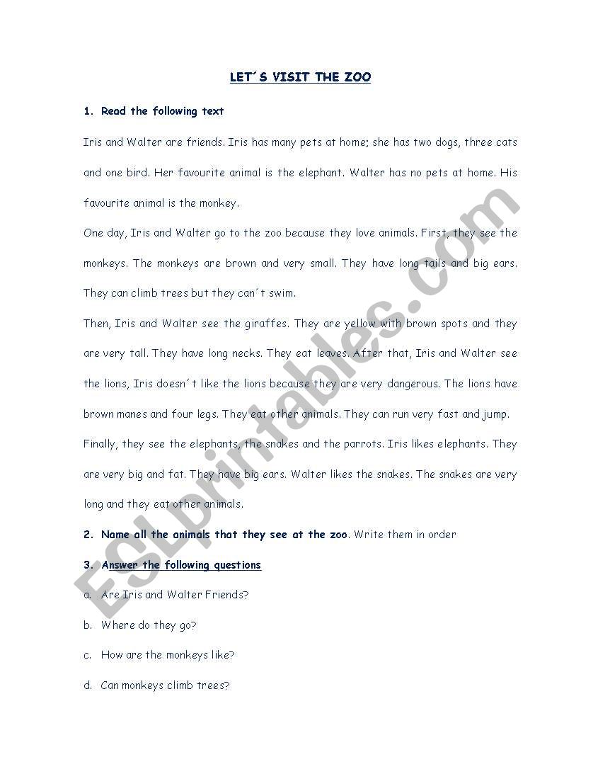English worksheets: Let´s visit the zoo