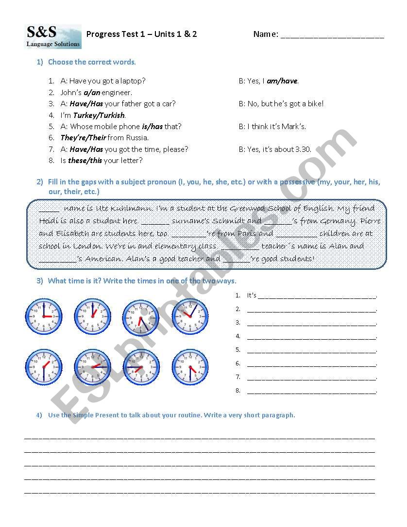 Elementary progress test - ESL worksheet by sabrina27 Elementary progress test - ESL worksheet by sabrina27