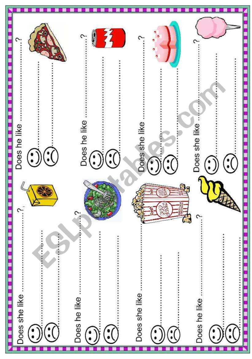 Like Dont Like Food Worksheet
