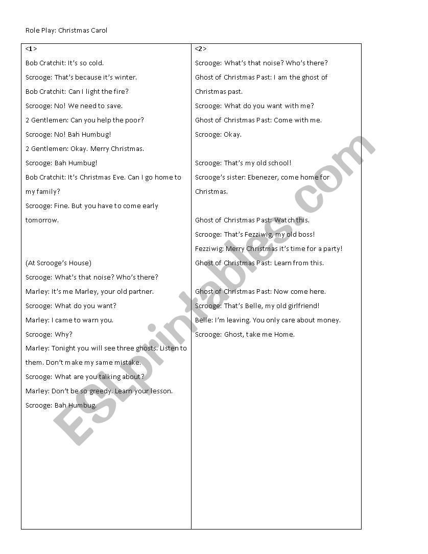 English worksheets: ESL Role Play for "A Christmas Carol´