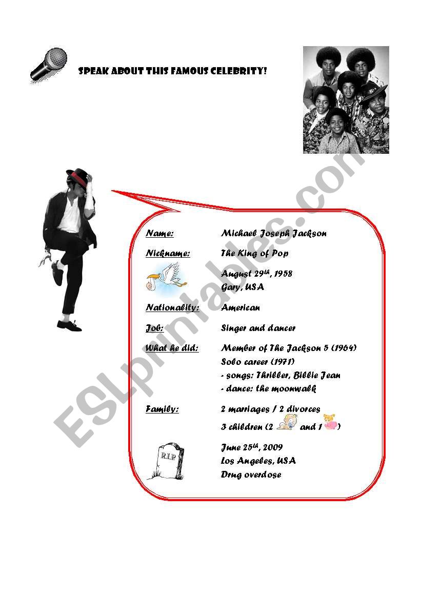 Michael jackson´s Biography - ESL worksheet by *Arleen*