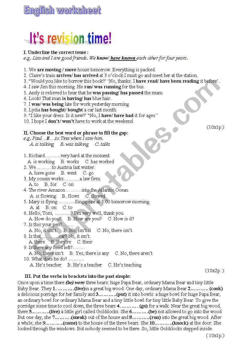 It´s Revision Time! - ESL worksheet by crinaoana