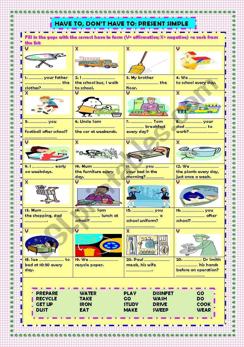 have to, don´t have to: present simple (+key) - ESL worksheet by ...