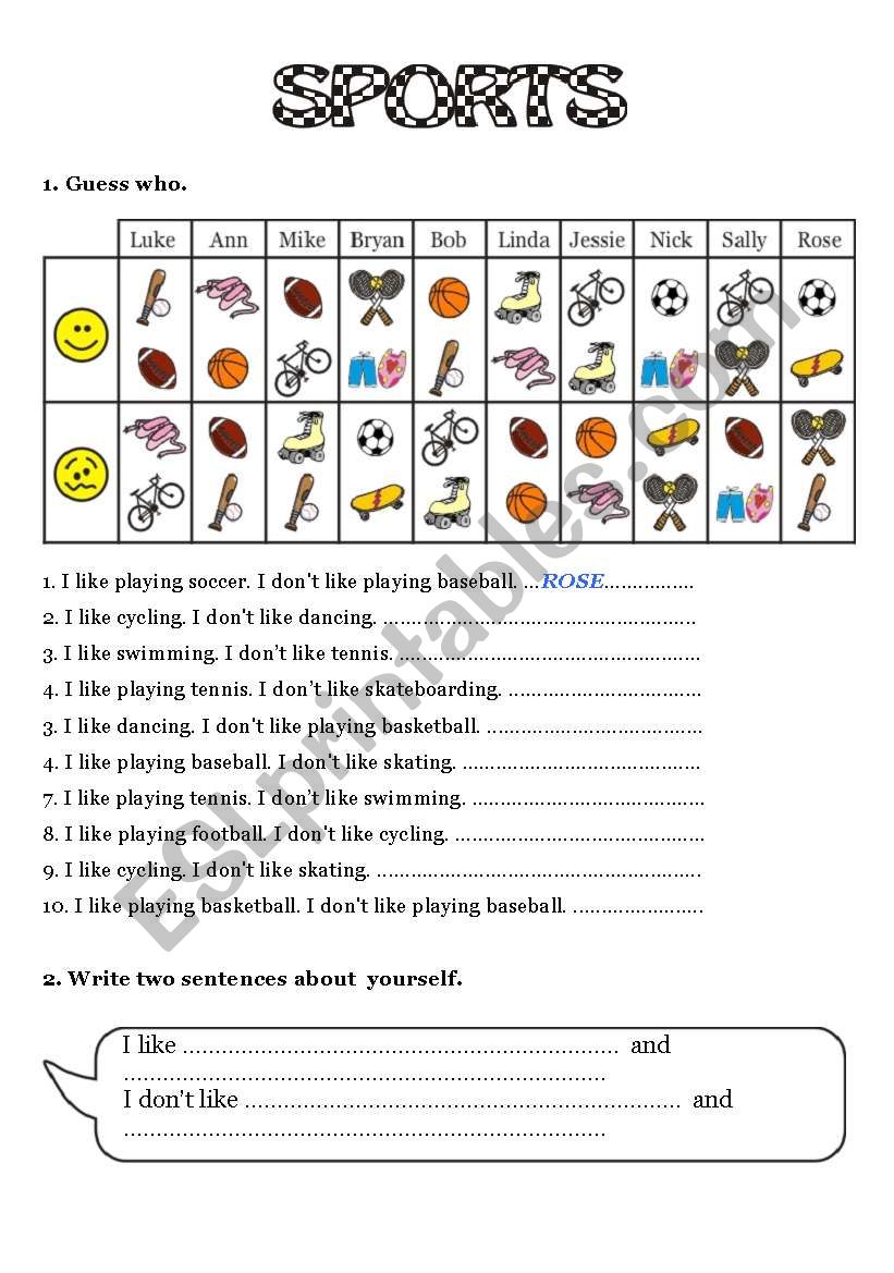 SPORTS - I like / I don´t like - ESL worksheet by robirimini