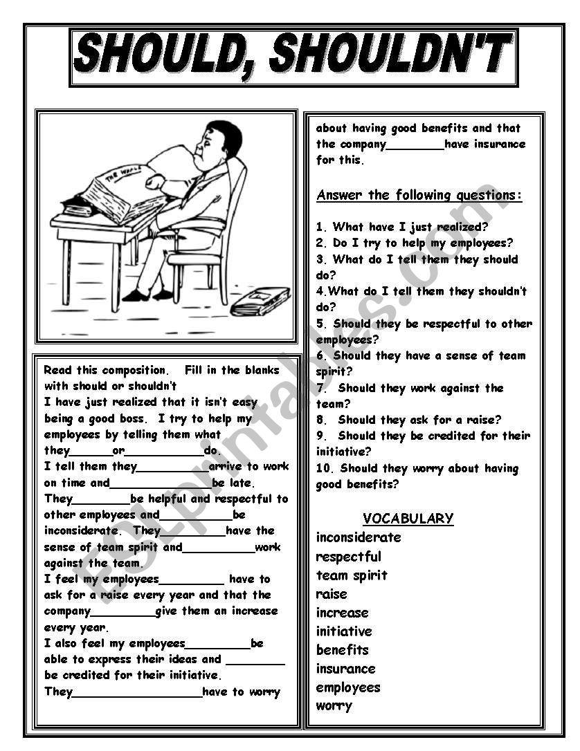 SHOULD, SHOULDN´T STORY - ESL worksheet by GIOVANNI