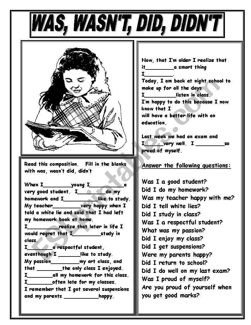 WAS, WASNÂ´T, DID, DIDNÂ´T - ESL worksheet by GIOVANNI