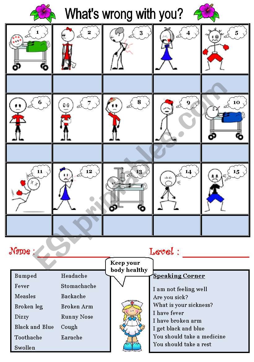 What´s wrong with you (Illness) - ESL worksheet by dahlia eva sue