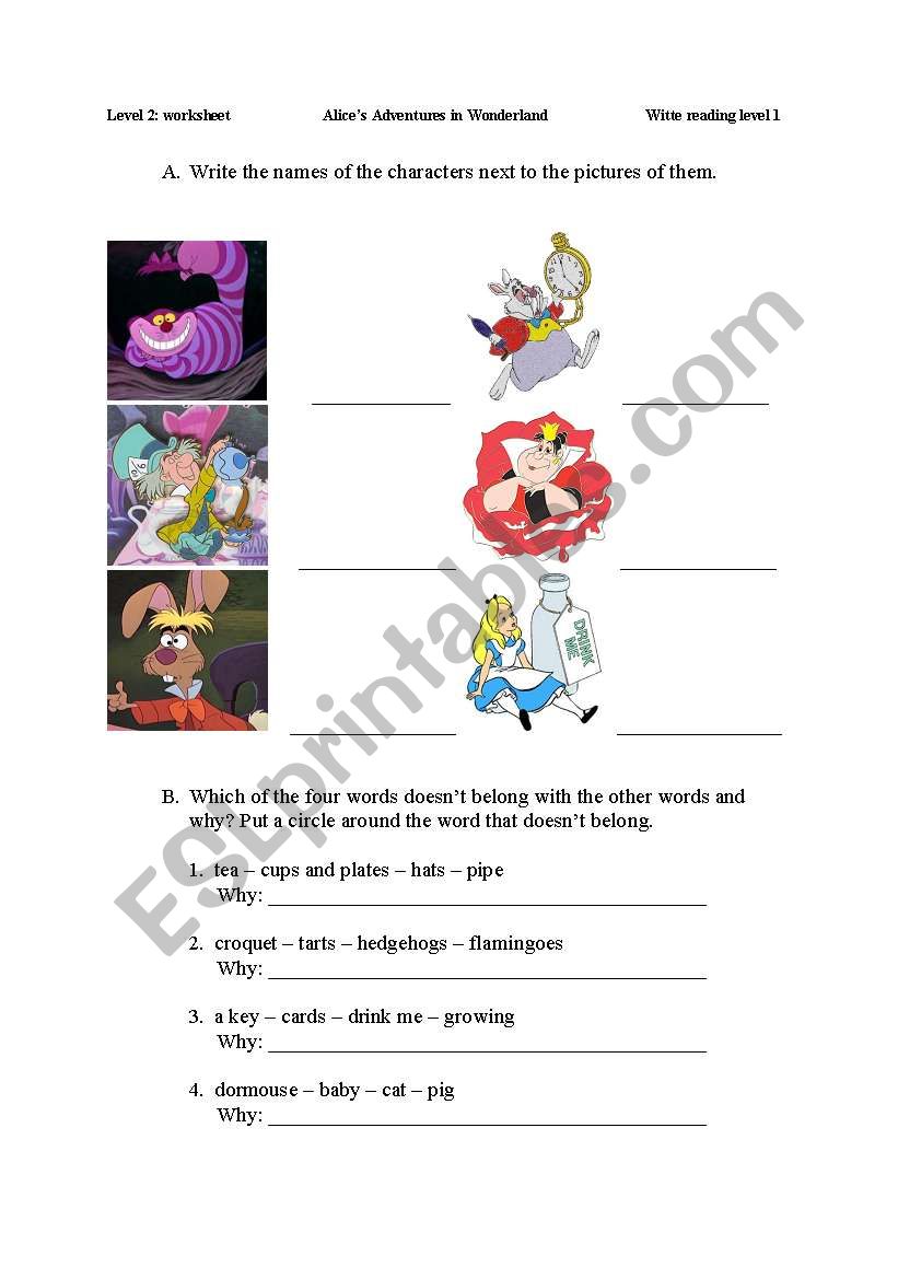 Alice´s Adventures in Wonderland worksheet - ESL worksheet by Stumbleine91