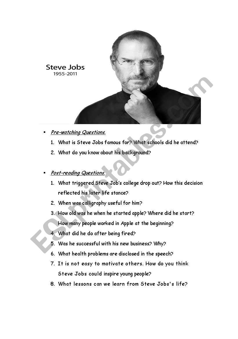 Steve Job´s speech at Standford - ESL worksheet by lukia