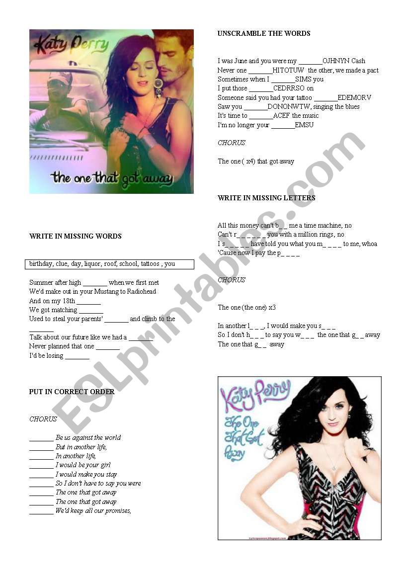 KATY PERRY ´THE ONE THAT GOT AWAY´ - ESL worksheet by pawag