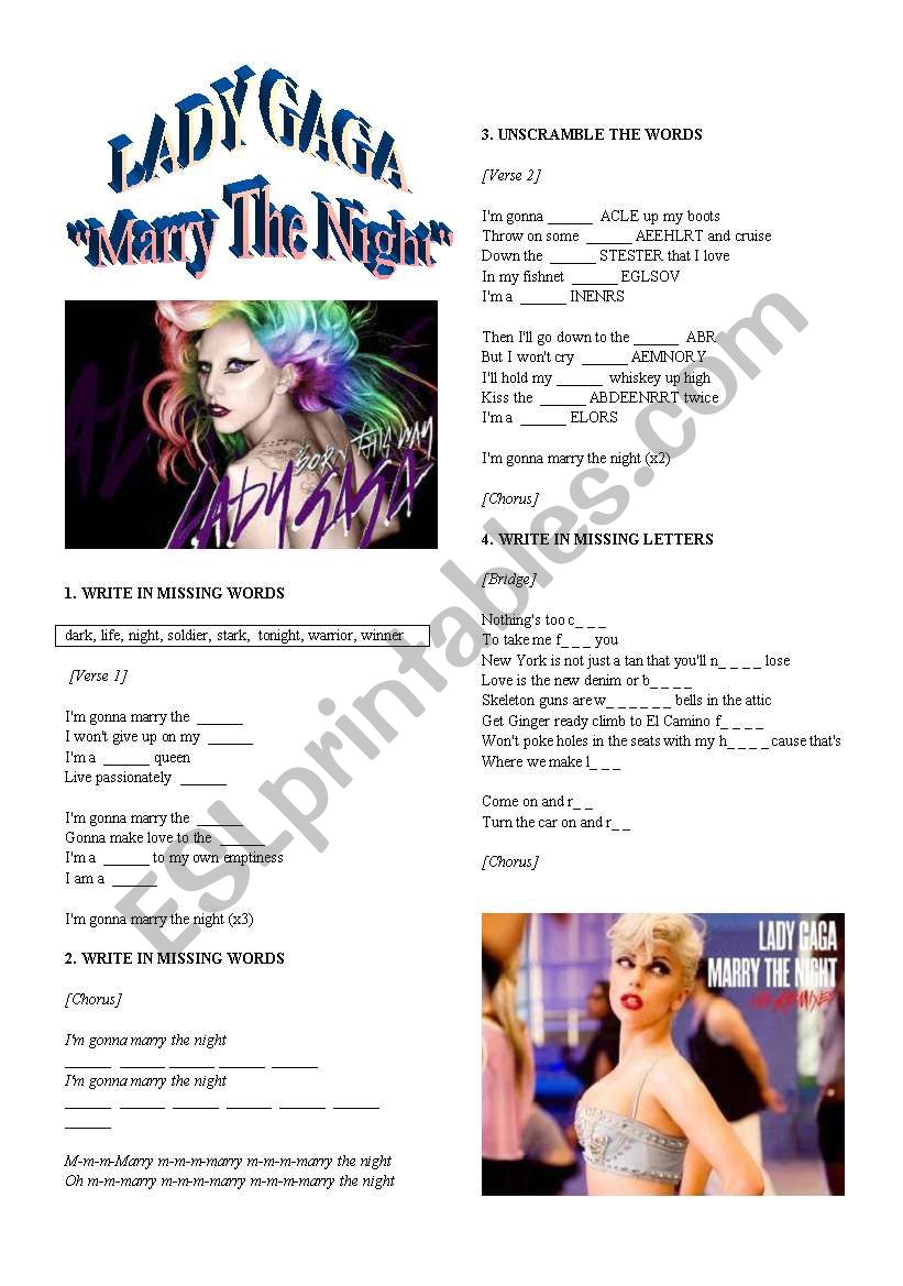 LADY GAGA ´MARRY THE NIGHT´ - ESL worksheet by pawag