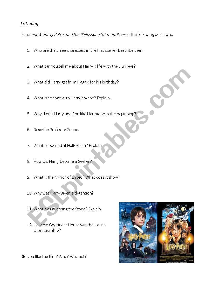 English worksheets: Harry Potter and the Philosopher´s Stone ...