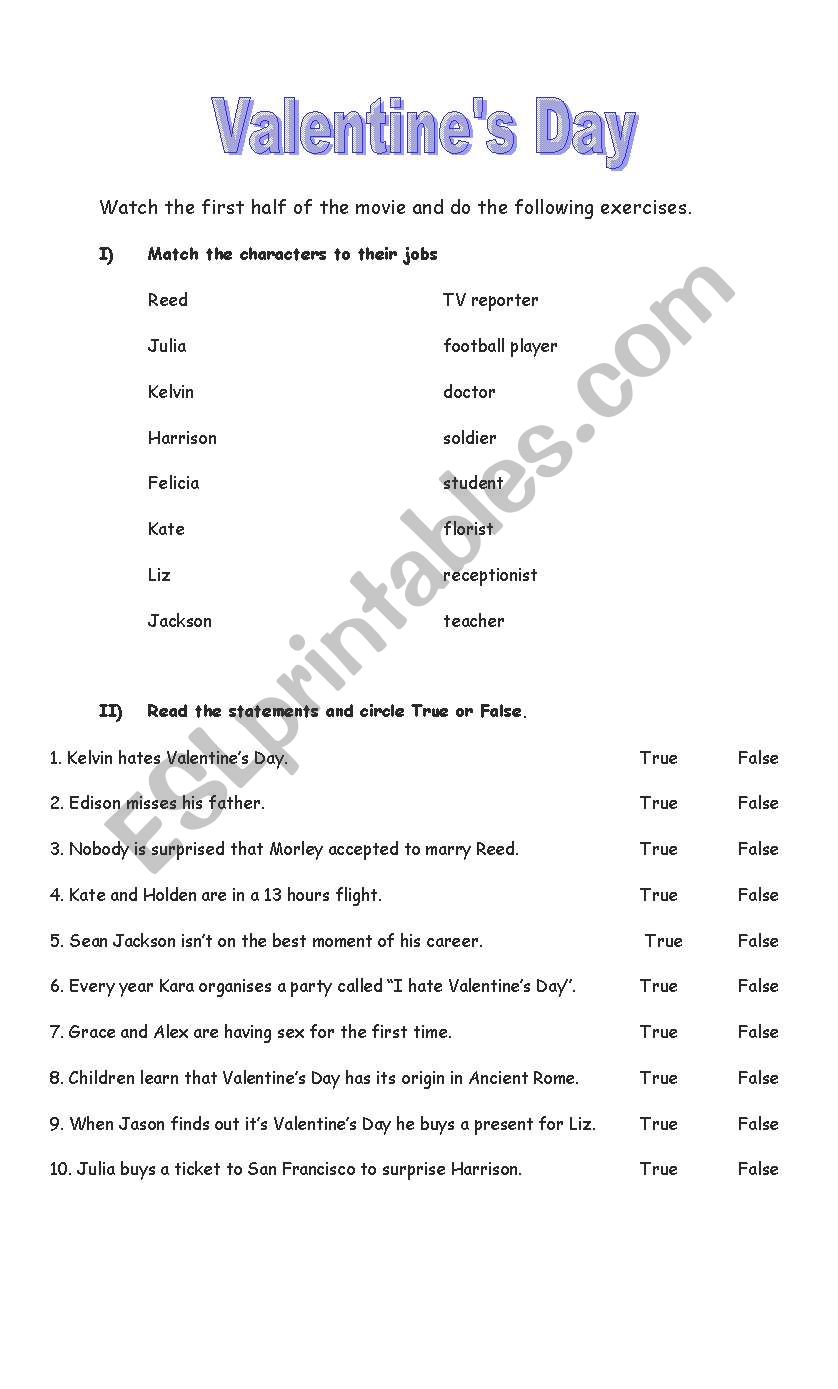 Valentine´s Day (The Movie) - ESL worksheet by ceciv26
