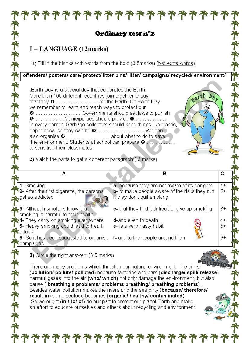 9th form ordinary test n°2/language - ESL worksheet by raihana