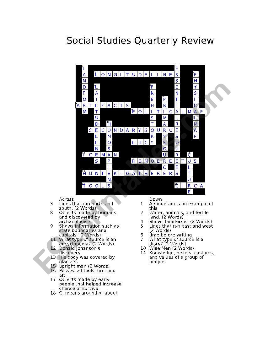 Social Studies Crossword Puzzle Worksheets Social Studies Crossword