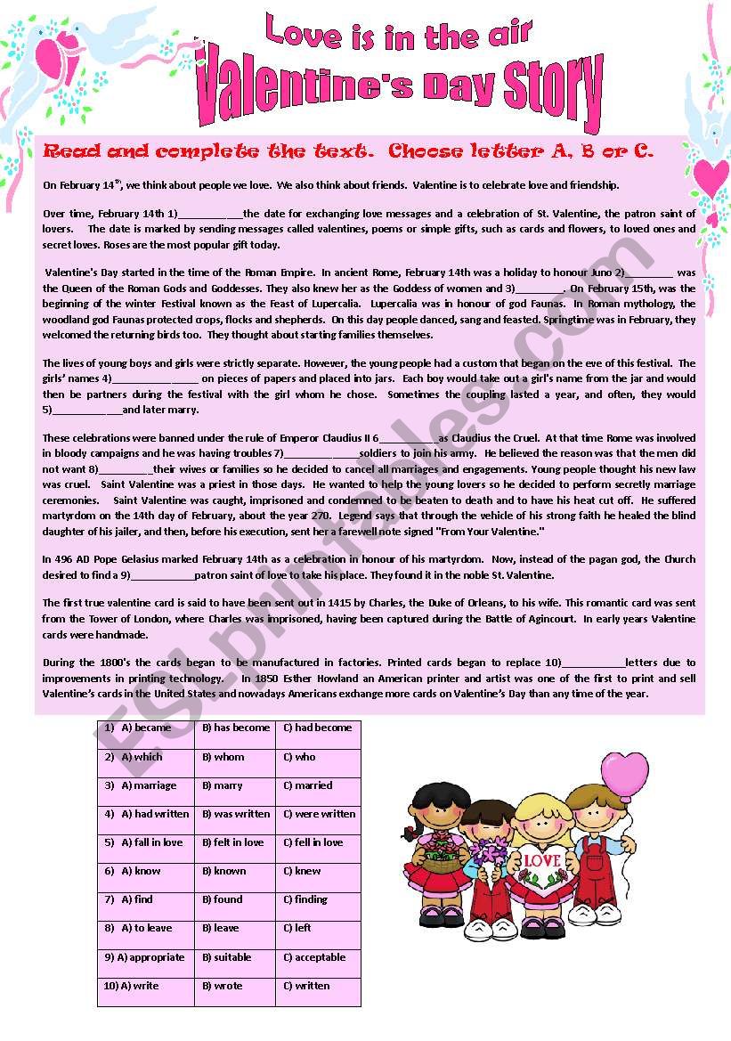 Love is in the air - Valentine´s day - ESL worksheet by agathachristiefan