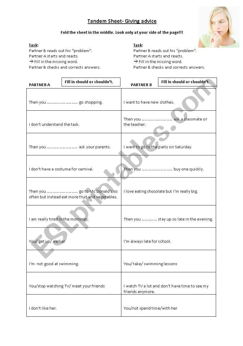 Modal auxiliaries should or shouldn´t - ESL worksheet by sonnenschein