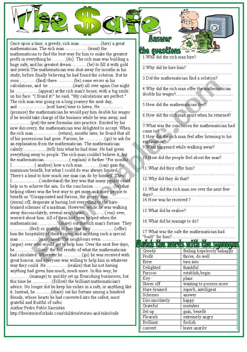 The Safe Simple Past Reading Comprehension ESL Worksheet By Kodora