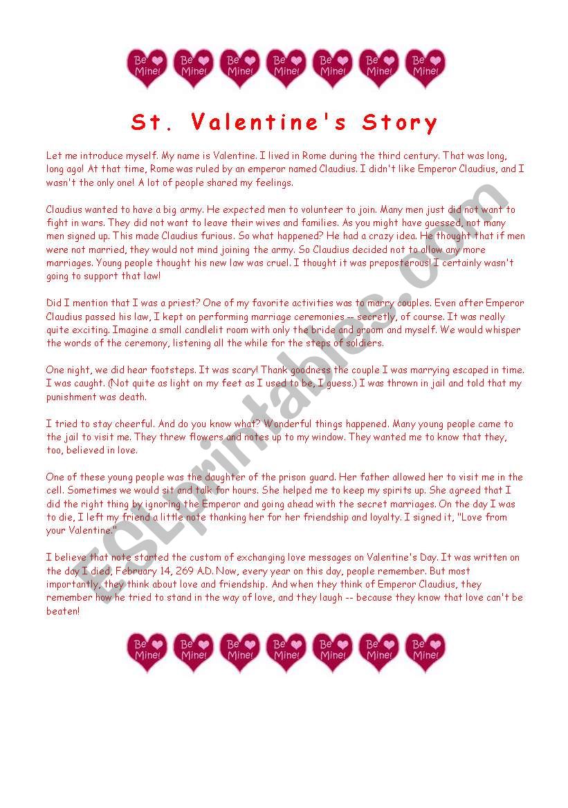 St. ValentineÂ´s Story - ESL worksheet by Anita