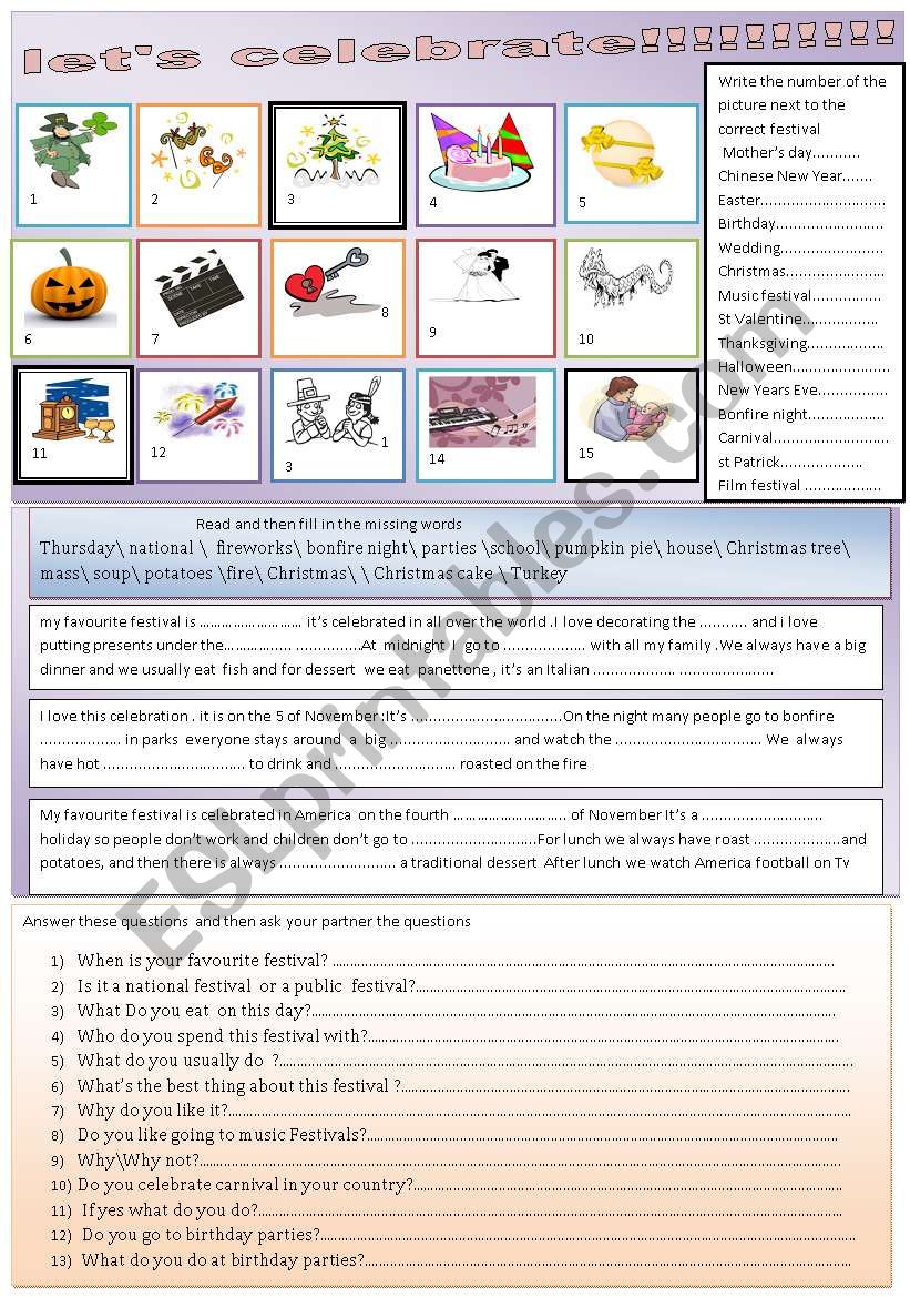 let´s celebrate - ESL worksheet by primpi