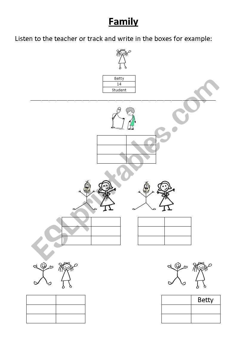 English worksheets: Betty´s Family - Listening