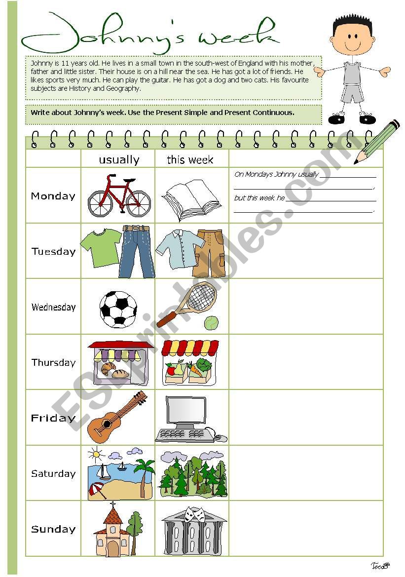 Johnny´s week - ESL worksheet by Tecus