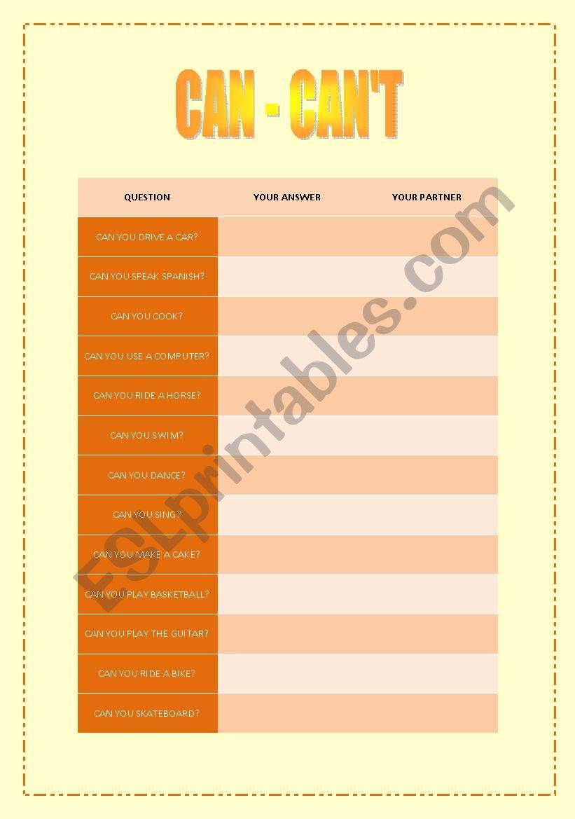 Can and Can´t - Questions - ESL worksheet by gabriela2746 Can and Can´t - Questions - ESL worksheet by gabriela2746