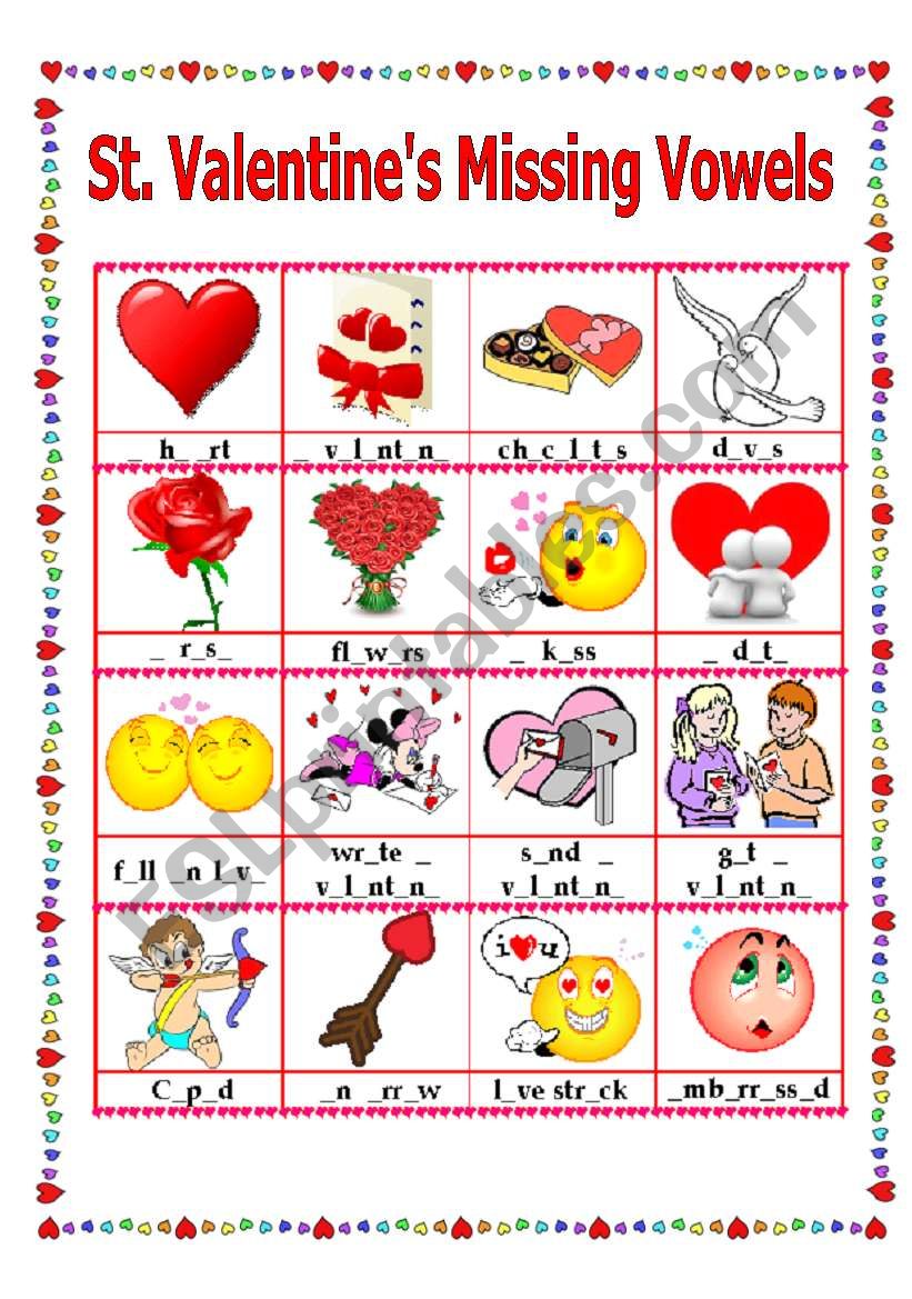 St.Valentine´s #2. Missing Vowels - ESL worksheet by IceQueeny
