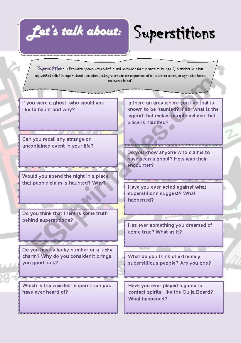 Conversation Starters - Let´s talk about Superstitions - ESL worksheet ...