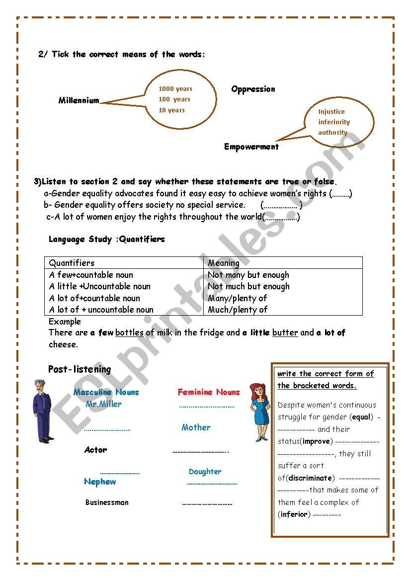 Lesson n°16:Gender Equality(part2) - ESL worksheet by om aziz