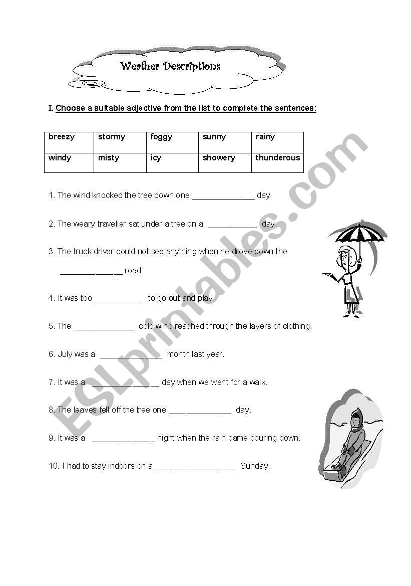 English worksheets: It´s Raining Adjectives