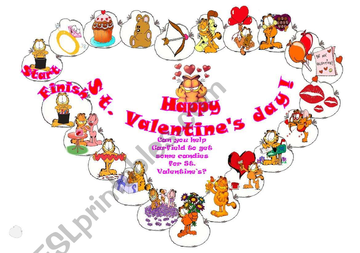 heart st. Valentine´s day boardgame with Garfield - ESL worksheet by lili27