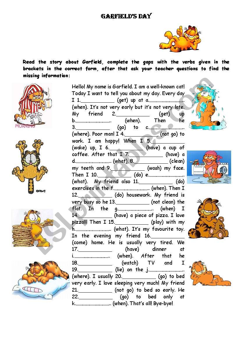 Garfield´s Day - ESL worksheet by flower280583
