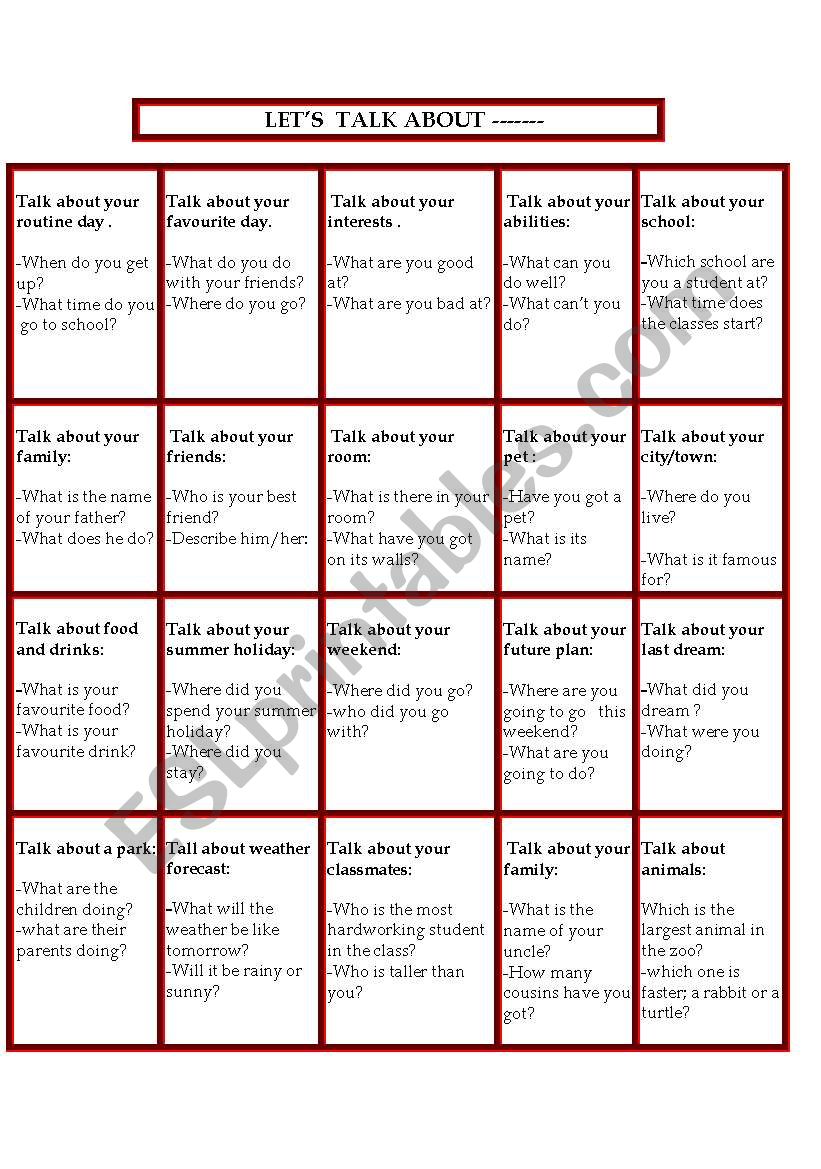 LET´S TALK ABOUT - ESL worksheet by muzehheronal