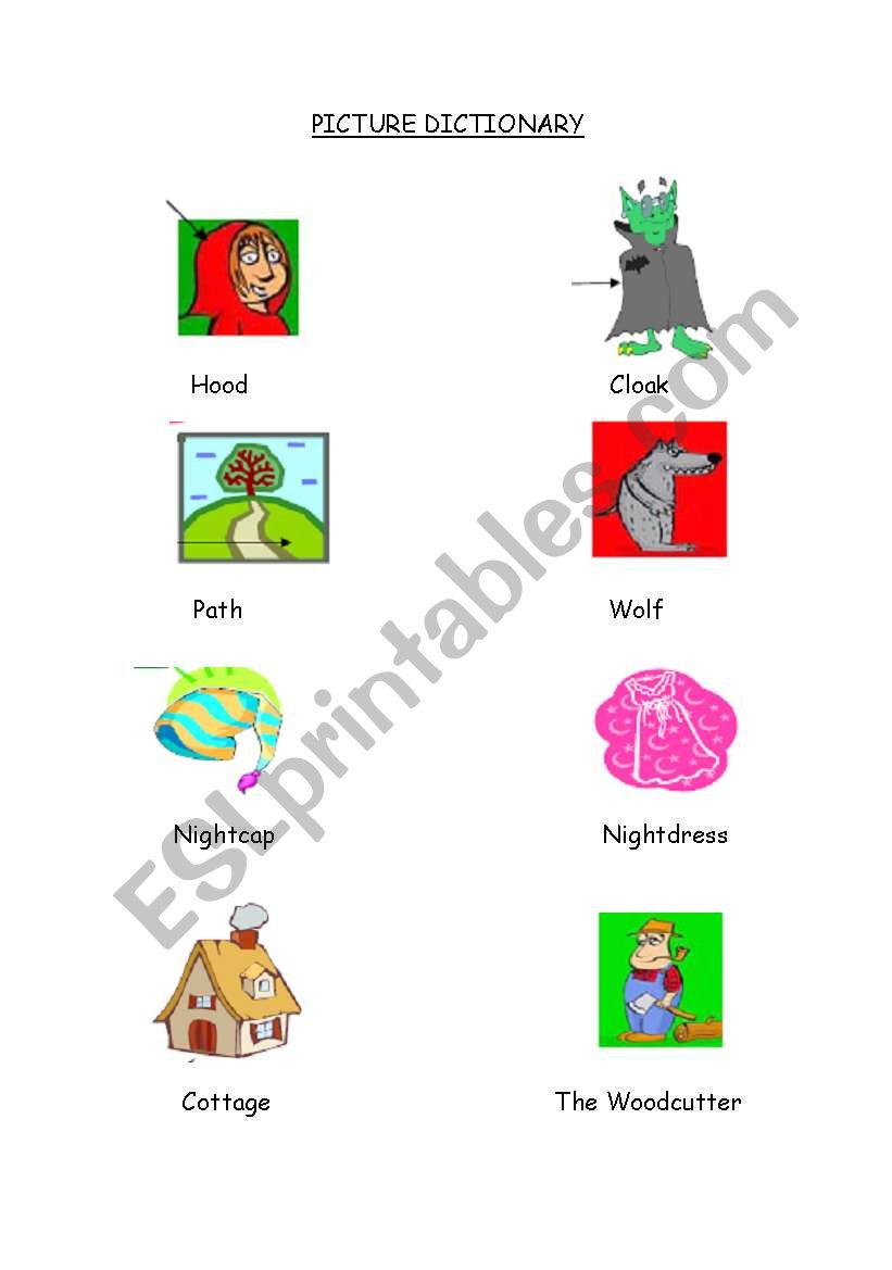 picture dictionary for little red riding hood - ESL worksheet by ozgenhalk