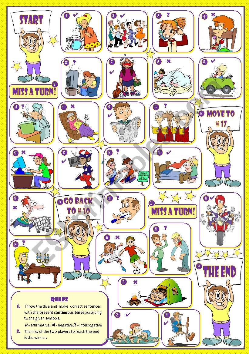 Present Continuous Board Game ESL Worksheet By Mariaolimpia