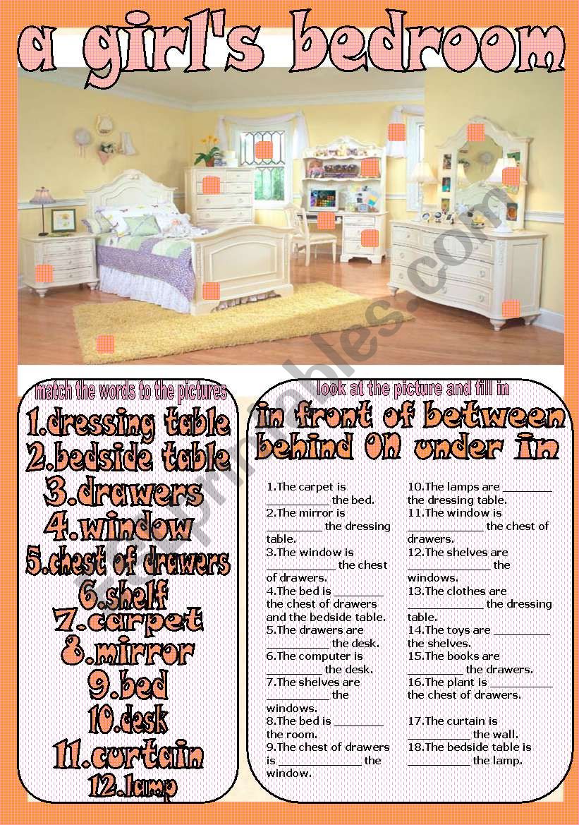 a girl´s bedroom - ESL worksheet by LILIAAMALIA