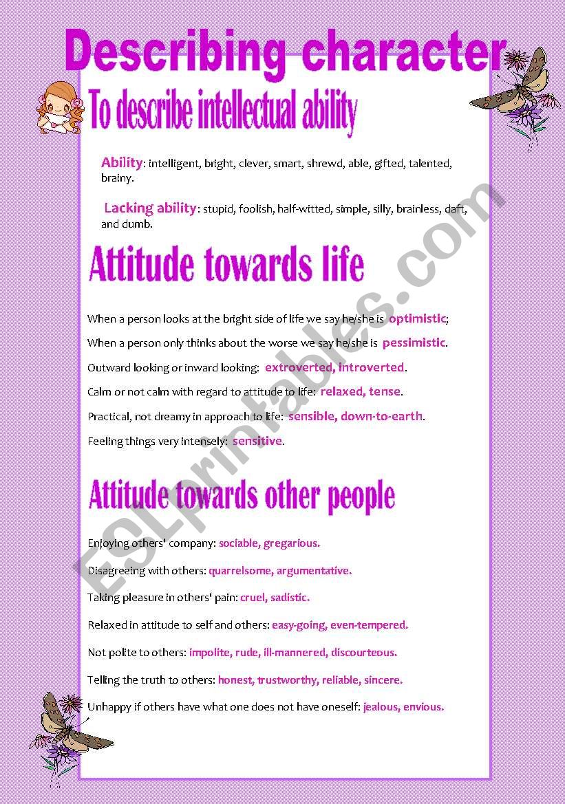 Describing people´s character - ESL worksheet by Marycris