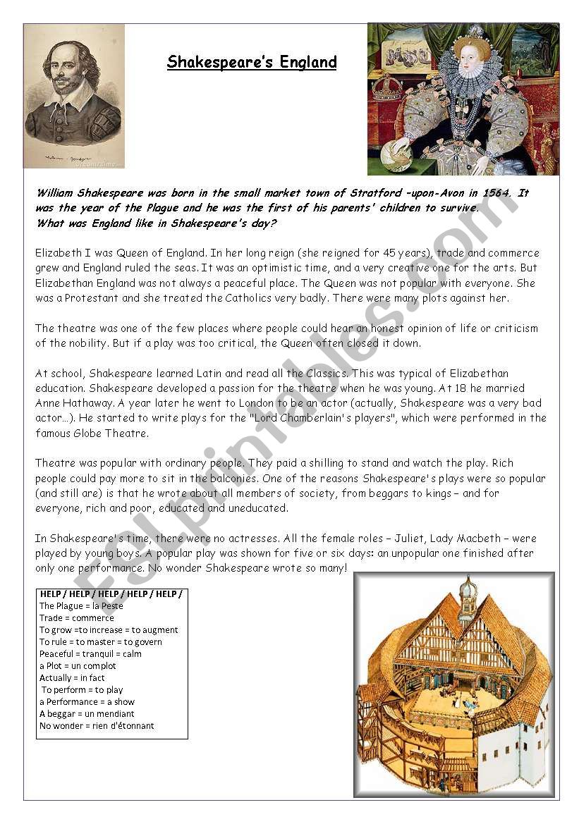 Shakespeare´s England - ESL worksheet by nadine gaugain
