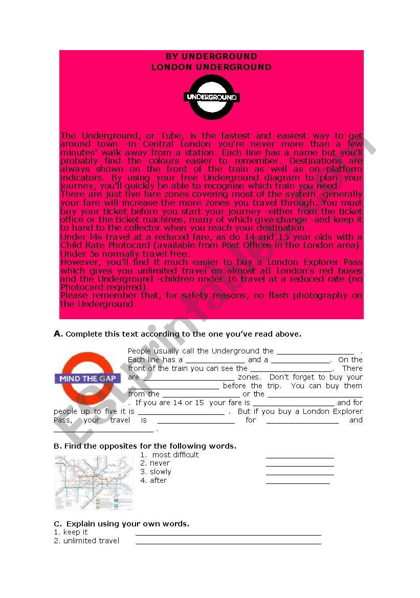 Reading about London´s Underground - ESL worksheet by L.A.