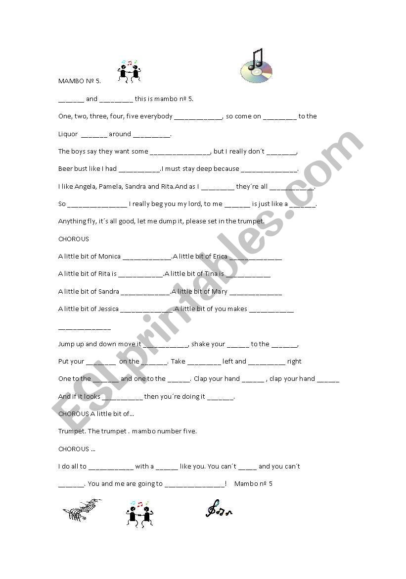 English worksheets: Mambo nº5