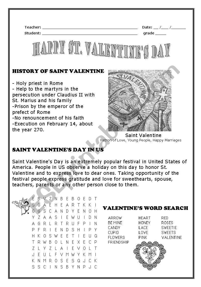 Happy Saint Valentine´s Day - ESL worksheet by gardhenia