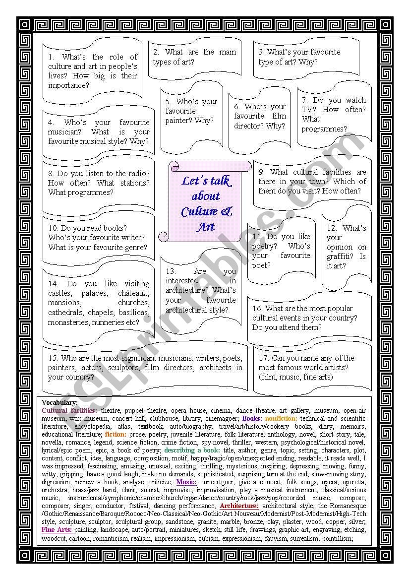 Let´s talk about Culture and Art - ESL worksheet by banska bystrica