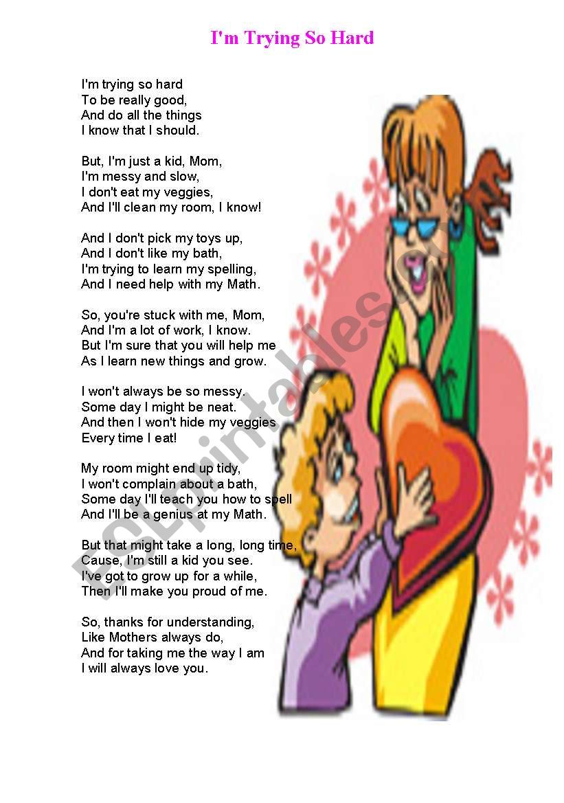 I´m Trying So Hard-poem - ESL worksheet by nuno miguel