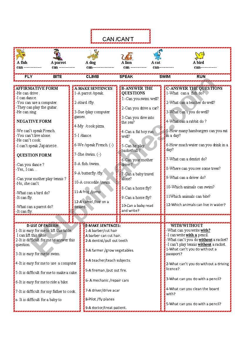 can can´t - ESL worksheet by muzehheronal