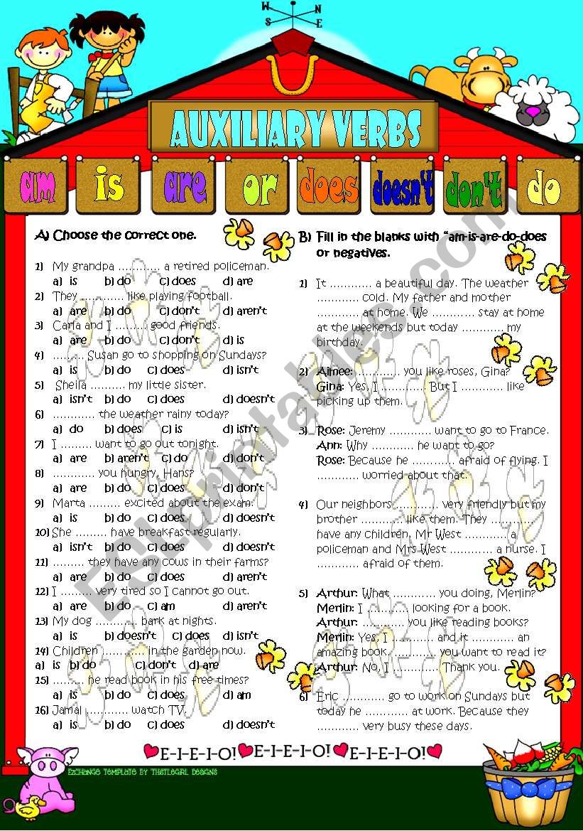 "am - is - are" or "do - does - don´t - doesn´t" (Printable version&KEY ...