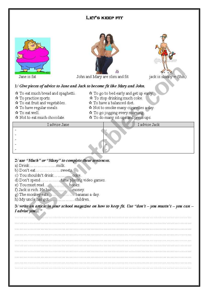 let´s keep fit - ESL worksheet by slah